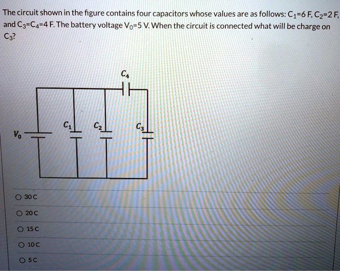 the circuit shown in the figure contains four capacitors whose values are as follows c1 6f c2 2f ...
