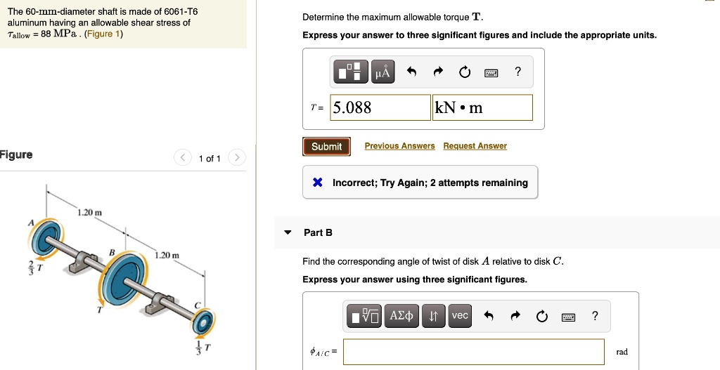 SOLVED: The 60-mm-diameter shaft is made of 6061-T6 aluminum, having an ...