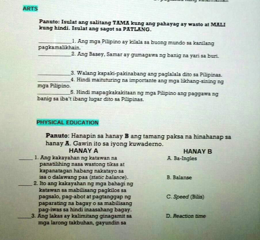 SOLVED: please po pasagot Napo talaga ARTS Panuto: Isulat ang salitang ... SOLVED: please po pasagot Napo talaga ARTS Panuto: Isulat ang salitang ...