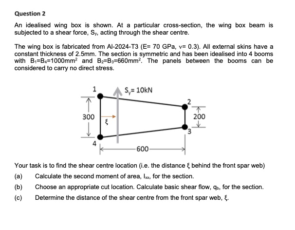 SOLVED: An idealized wing box is shown. At a particular cross-section, the wing box beam is ...