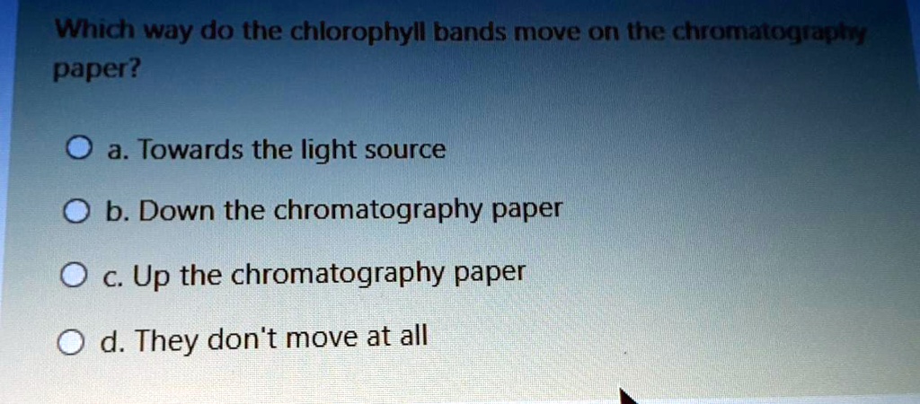 SOLVED: Which way do the chlorophyll bands move on thechrouatogn paper ...