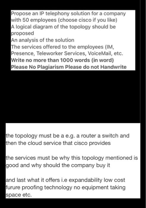 SOLVED: Propose an IP telephony solution for a company with 50 employees (choose Cisco if you ...