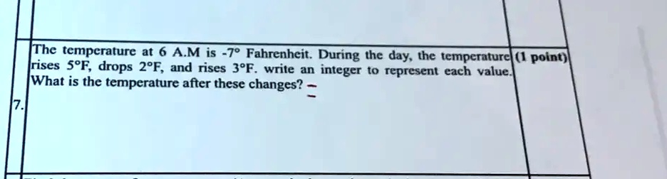 SOLVED: The temperature at 6 AM is -70 Fahrenhcit: During thc day, the ...