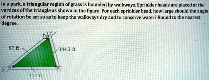 In a park, a triangular region of grass is bounded by walkways ...