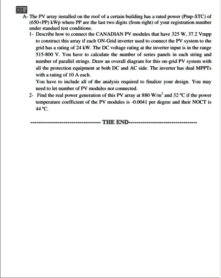 SOLVED: Texts: 01 A - The PV array installed on the roof of a certain building has a rated power ...