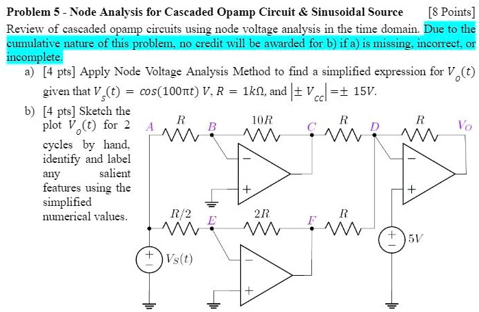 SOLVED: [8 Points] Review of cascaded opamp circuits using node voltage ...