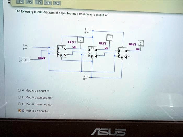 SOLVED: The following circuit diagram shows an asynchronous counter circuit of: A) Mod 6 up ...