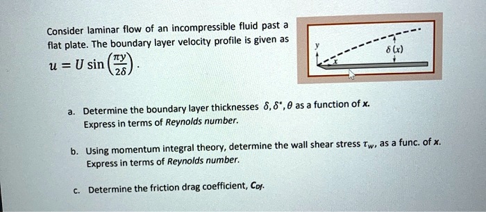 Consider laminar flow of an incompressible fluid past a flat plate. The boundary layer velocity ...