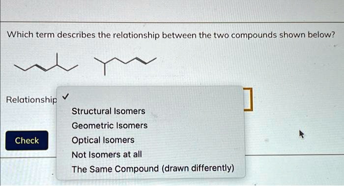 SOLVED: Which term describes the relationship between the two compounds shown below ...