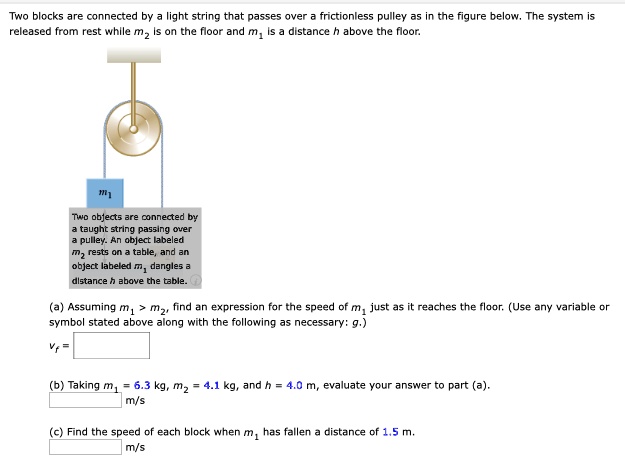 SOLVED: Two blocks are connected by a light string that passes over a frictionless pulley. The ...
