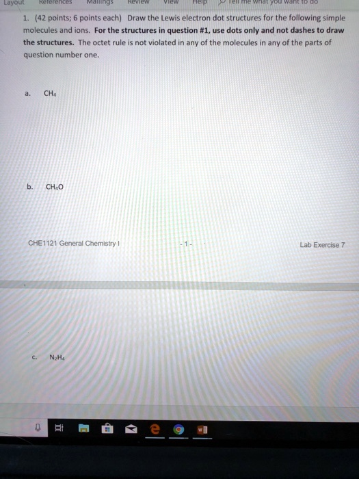 SOLVED: Lovot (42 points; 2 points each) Draw the Lewis electron dot structures for the ...