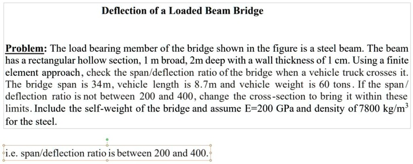 SOLVED: Deflection of a Loaded Beam Bridge Problem: The load-bearing ...
