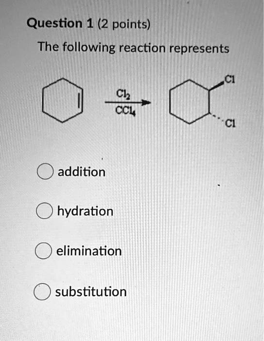 SOLVED: Question 1 (2 points) The following reaction represents Ch CCL ... SOLVED: Question 1 (2 points) The following reaction represents Ch CCL ...