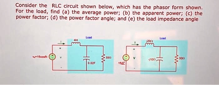 SOLVED: Consider the RLC circuit shown below, which has the phasor form shown. For the load ...