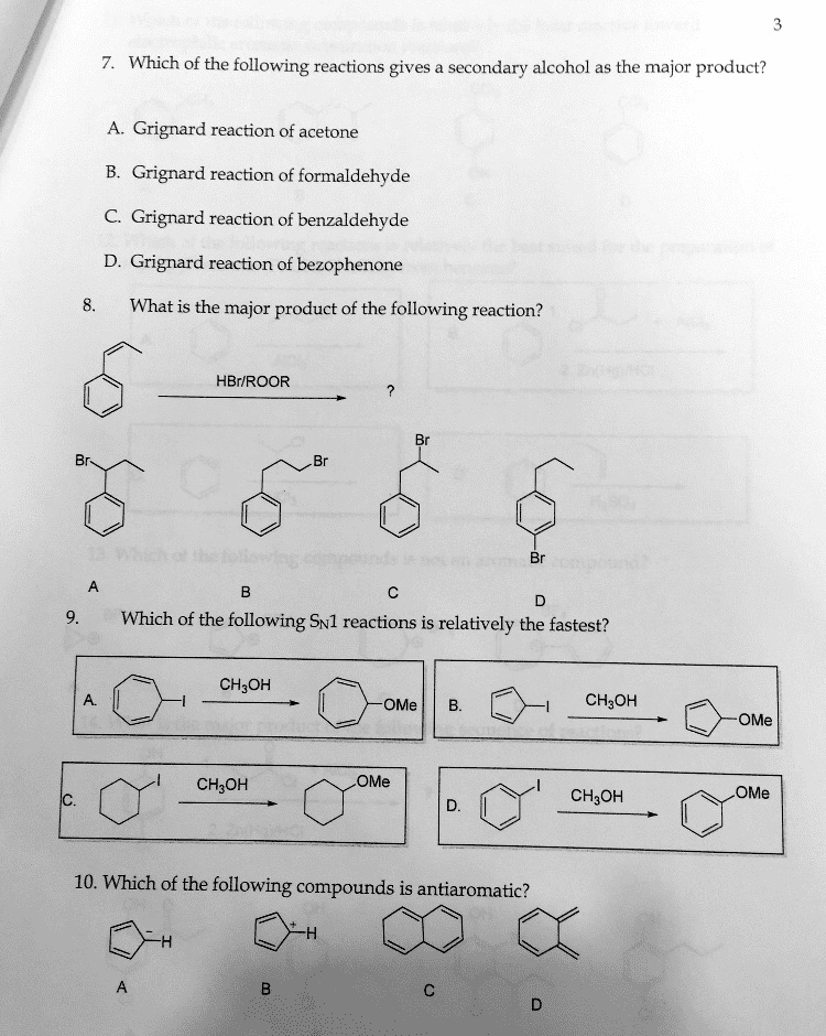 SOLVED: 7. Which of the following reactions gives a secondary alcohol ...