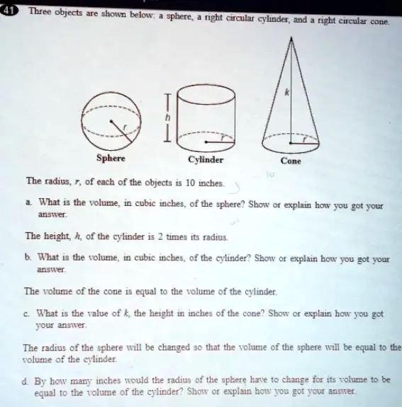 SOLVED: The objects are shown below: sphere, night circle cylinder, and ...