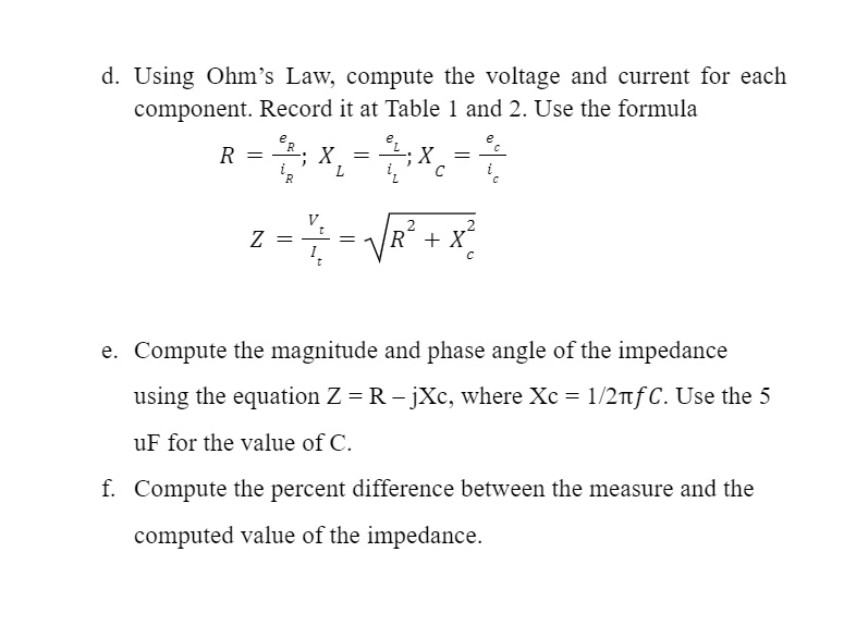 SOLVED: Using Ohm's Law, compute the voltage and current for each ...