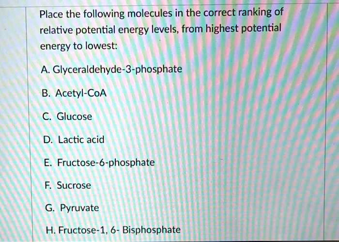 SOLVED: Place the following molecules in the correct ranking of ...