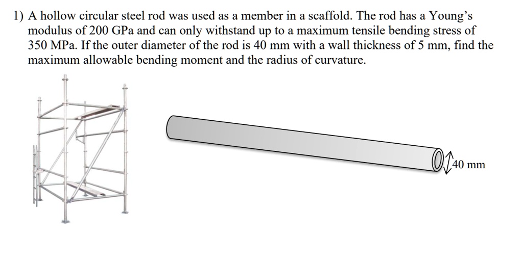 1) A hollow circular steel rod was used as a member in a scaffold. The ...