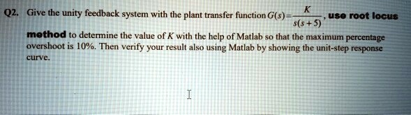 Q2. Give the unity feedback system with the plant transfer function G(s ...