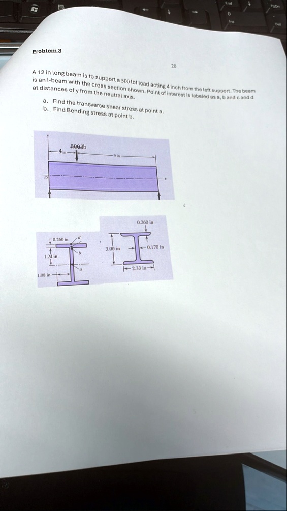 problem 3 20 a 12 in long beam is to support a 500 lbf load acting 4 ...