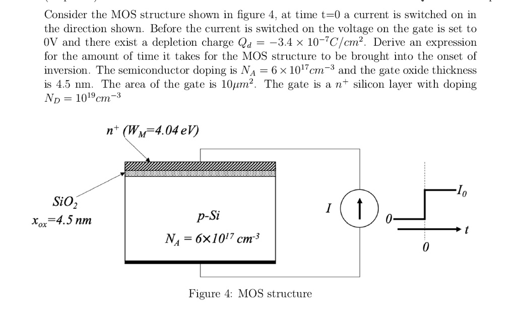 SOLVED: Consider the MOS structure shown in figure 4. at time t=0 a ...