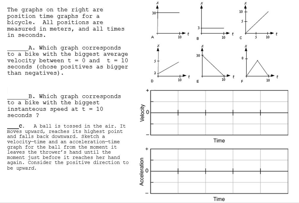 SOLVED: The graphs on the right are position-time graphs for a bicycle ...