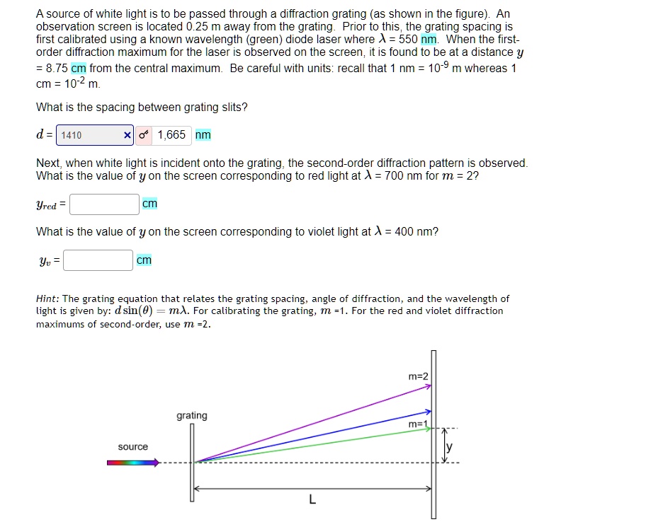 SOLVED: A source of white light is to be passed through a diffraction ...
