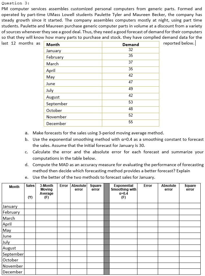 Question: PM computer services assembles customized personal computers ...