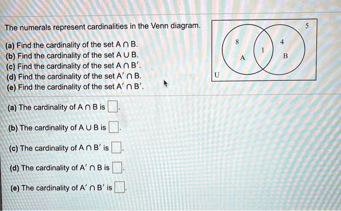 SOLVED: The numerals represent cardinalities in the Venn diagram (a ...