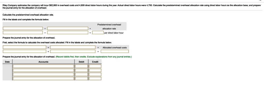 SOLVED: The journal entry for the allocation of overhead. Calculate the ...