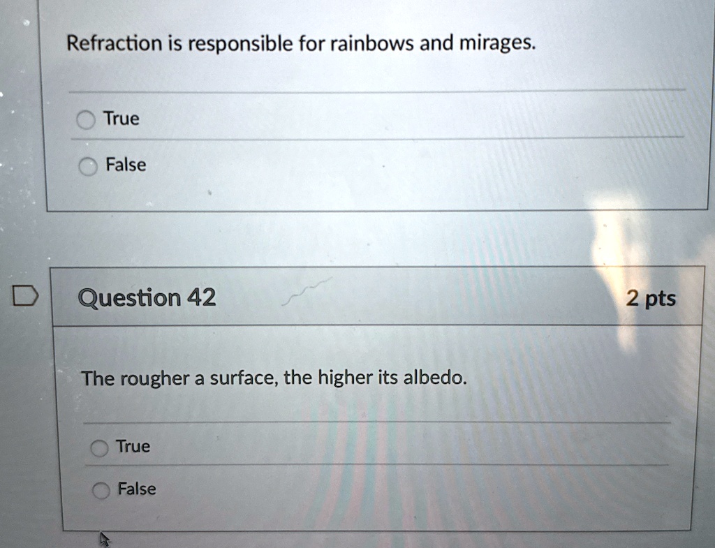 refraction is responsible for rainbows and mirages true false question ...