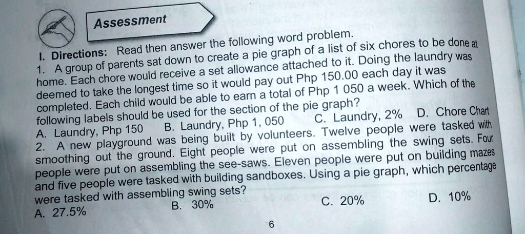assessment word problem read then answer the following of a list of six ...