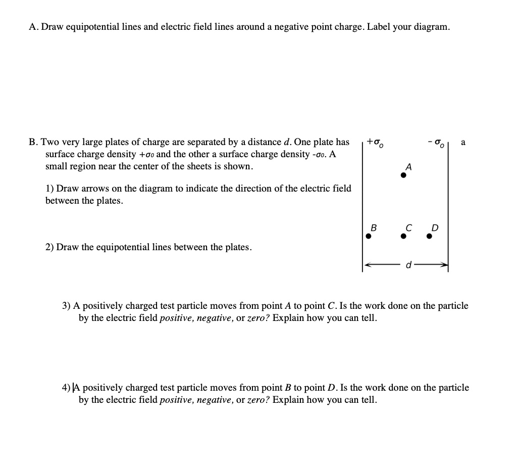 SOLVED: Draw equipotential lines and electric field lines around a ...