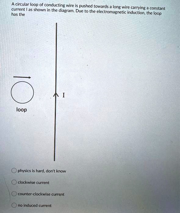SOLVED: A circular loop of conducting wire is pushed towards a long wire = current as shown in ...