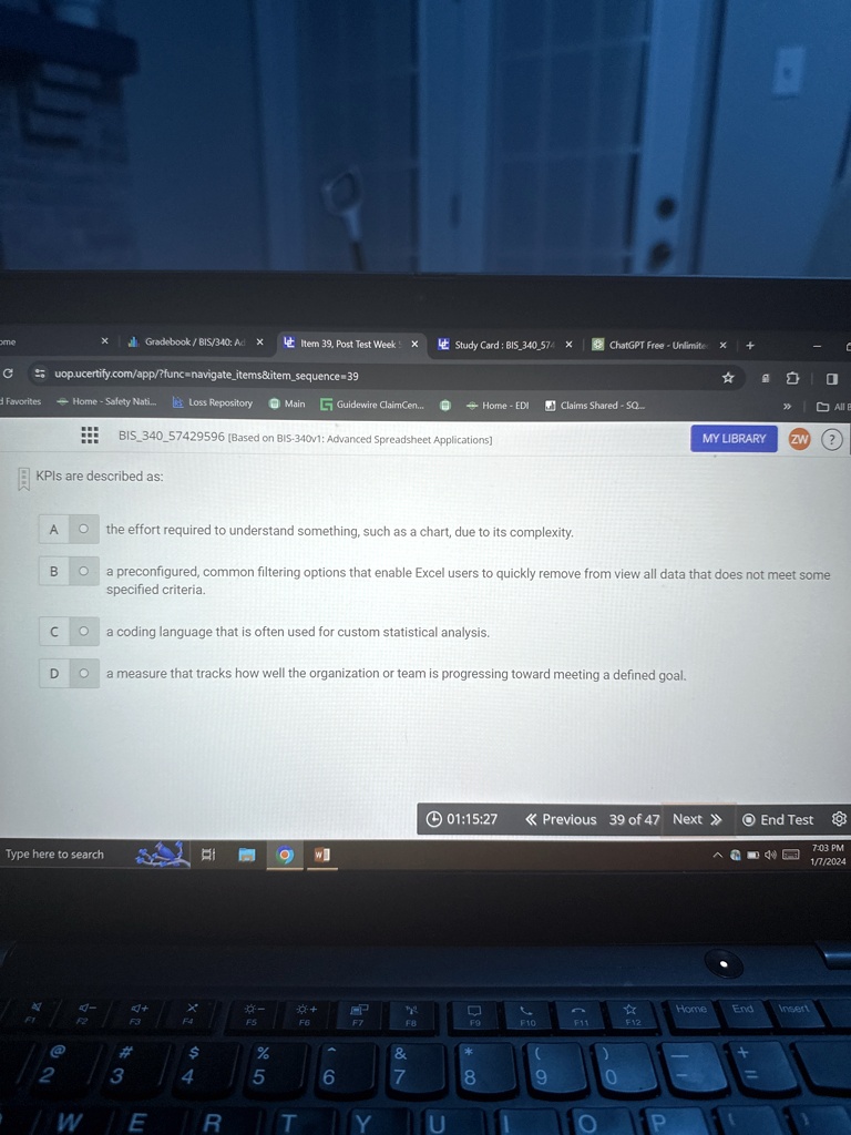 KPIs are described as: A ? the effort required to understand...