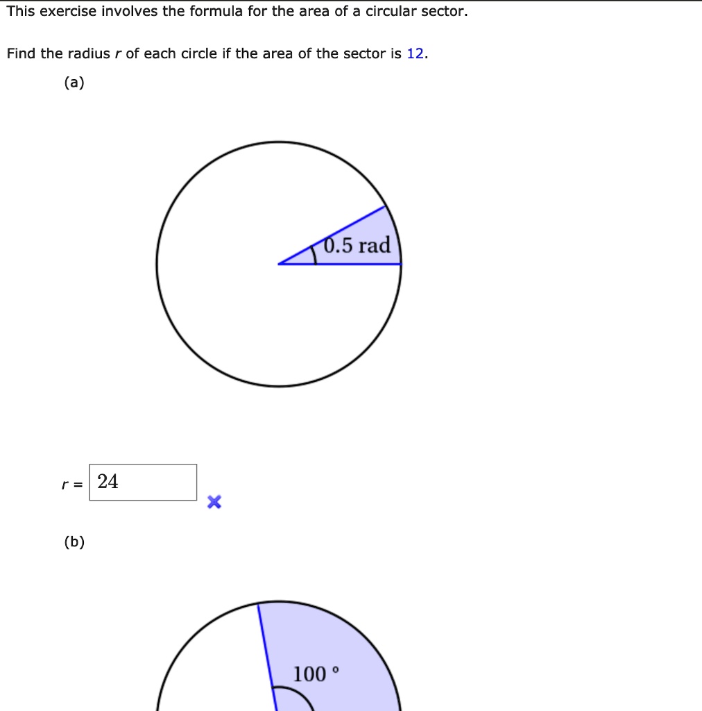 this exercise involves the formula for the area of a circular sector ...