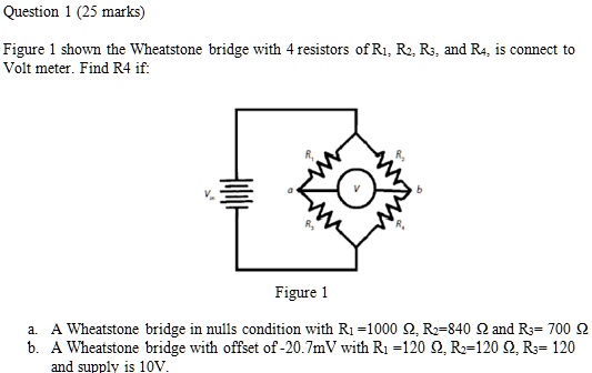 SOLVED: Figure 1 shows the Wheatstone bridge with 4 resistors of Ri, R ...