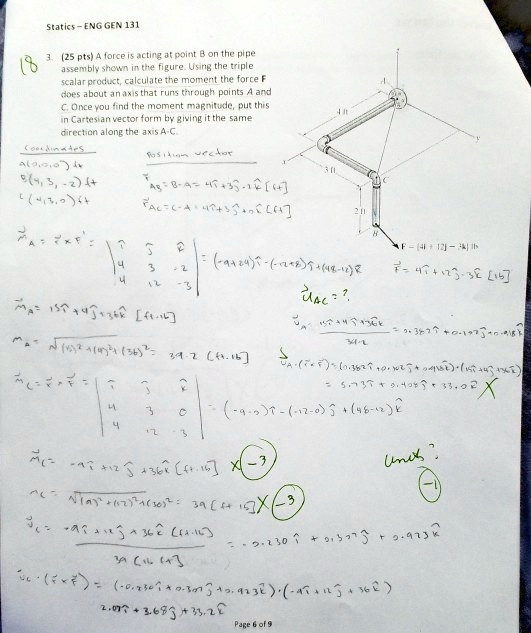 SOLVED: Statics-ENG GEN 131 3.25 pts A force is acting at point B on ...