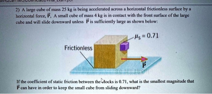 SOLVED: A large cube of mass 25 kg is being accelerated across a horizontal frictionless surface ...