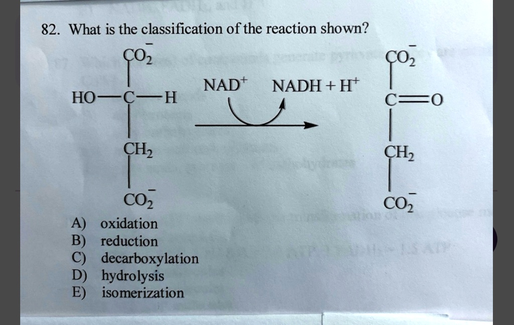 82. What is the classification of the reaction shown? CO2 HO—C—H NAD ...