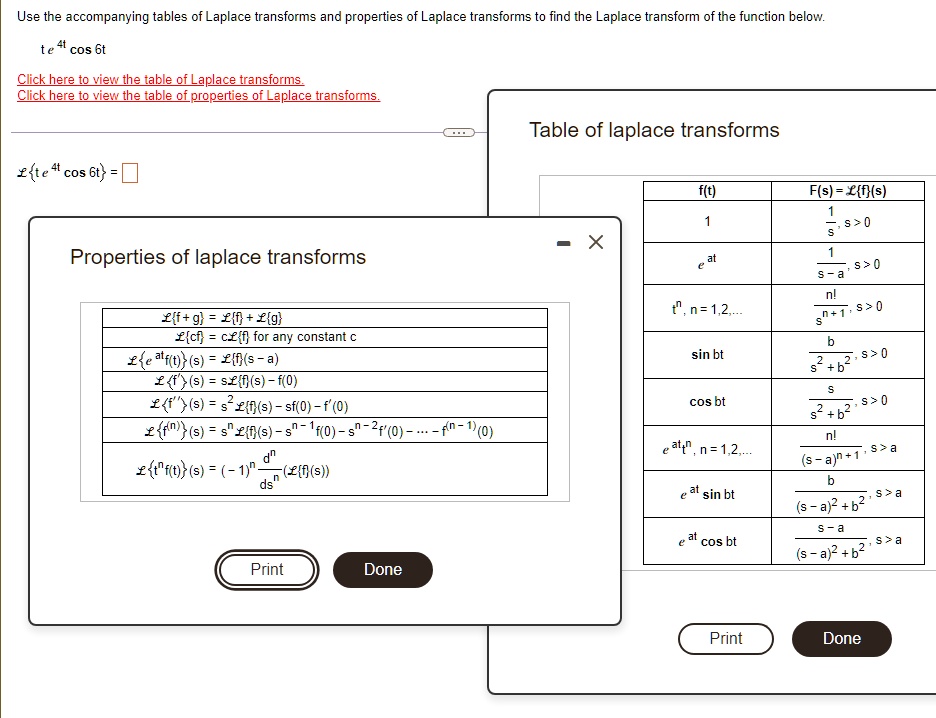 SOLVED: Use the accompanying tables of Laplace transforms and properties of Laplace transforms ...