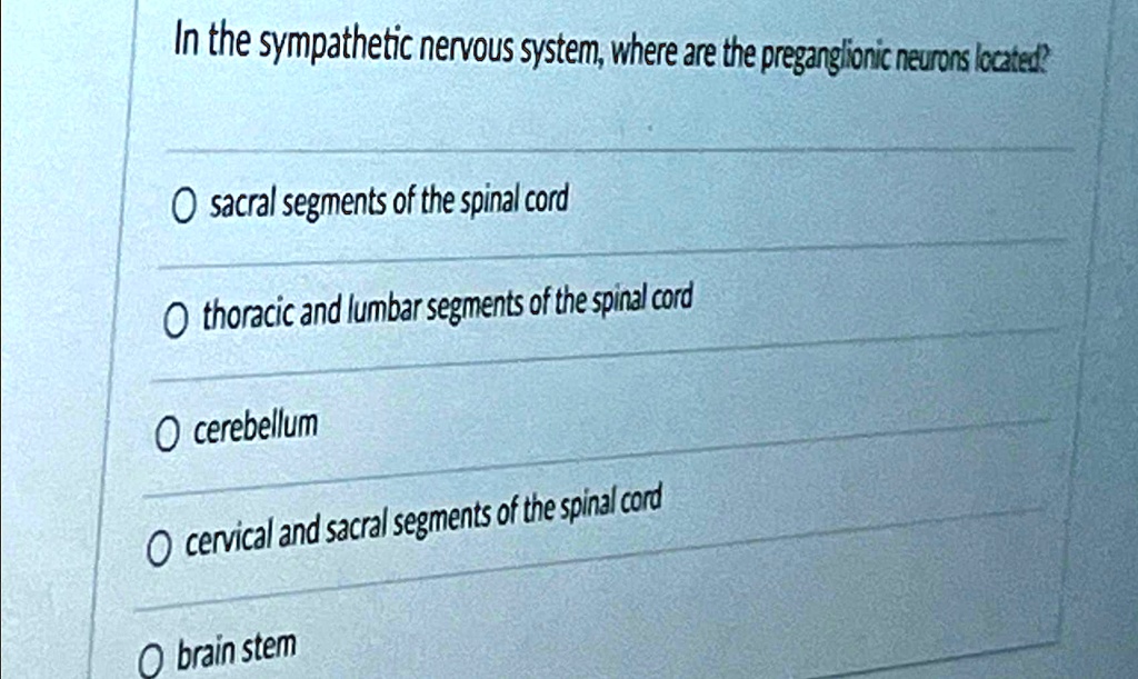 SOLVED: In the sympathetic nervous system, where are the preganglionic ...