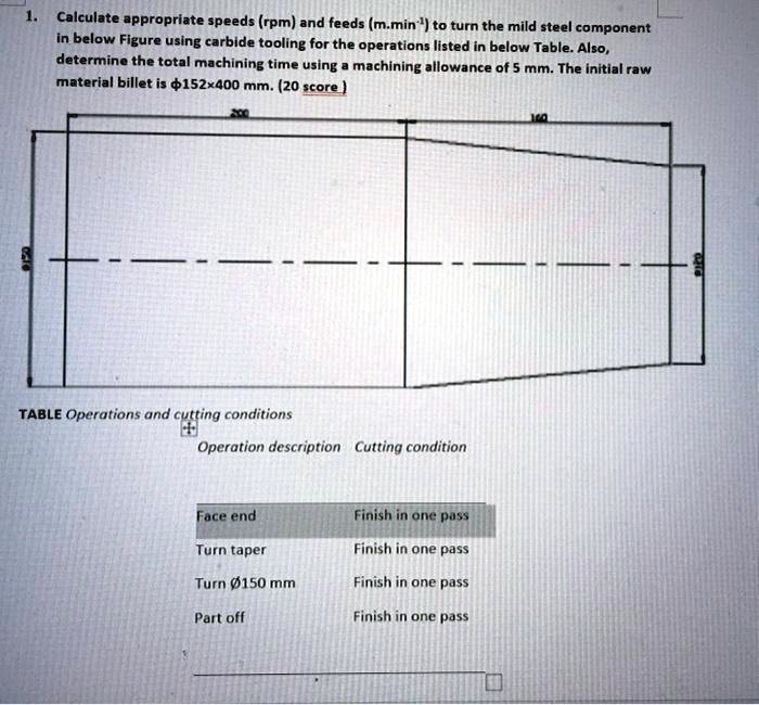 SOLVED: Calculate appropriate speeds (rpm) and feeds (m/min) to turn ...