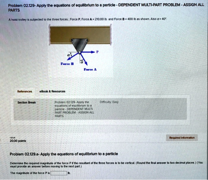 problem 02129 apply the equatlns of equilibrium to particle dependent multi part problem assign ...