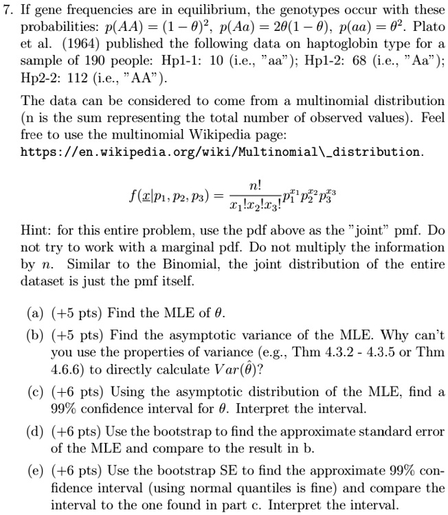 SOLVED: 7. If gene frequencies are in equilibrium, the genotypes occur ...