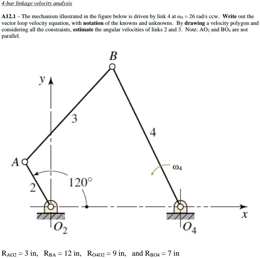 4-bar linkage velocity analysis A12.1 - The mechanism illustrated in the figure below is driven ...
