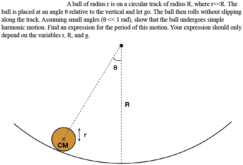 aball of radius i is on a circular track of radius r where ir the ball ...