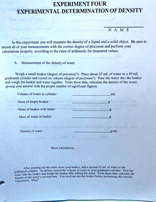 experiment four experimental determination of density n 4 m e in this ...