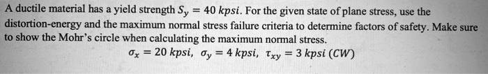 SOLVED: A ductile material has a yield strength Sy = 40 kpsi. For the ...